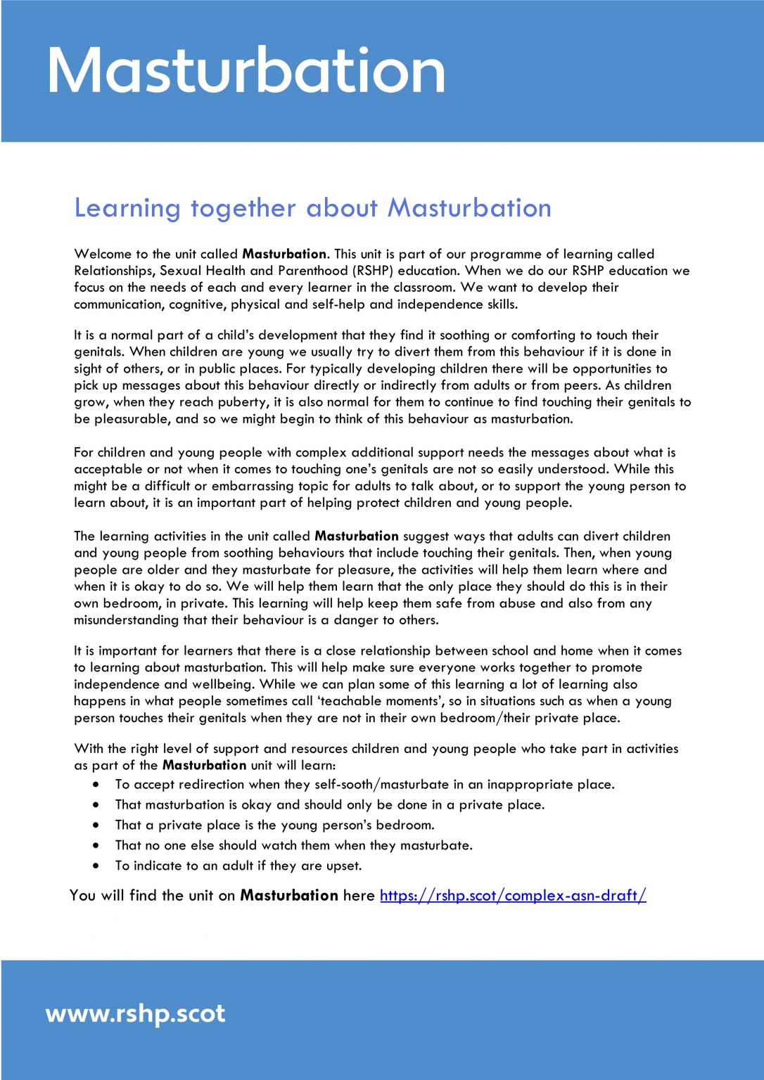 Learning together about Masturbation - RSHP
